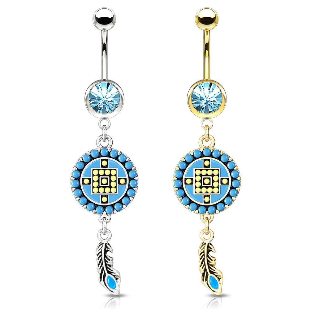 Hechizante piercing para el ombligo con círculo azteca